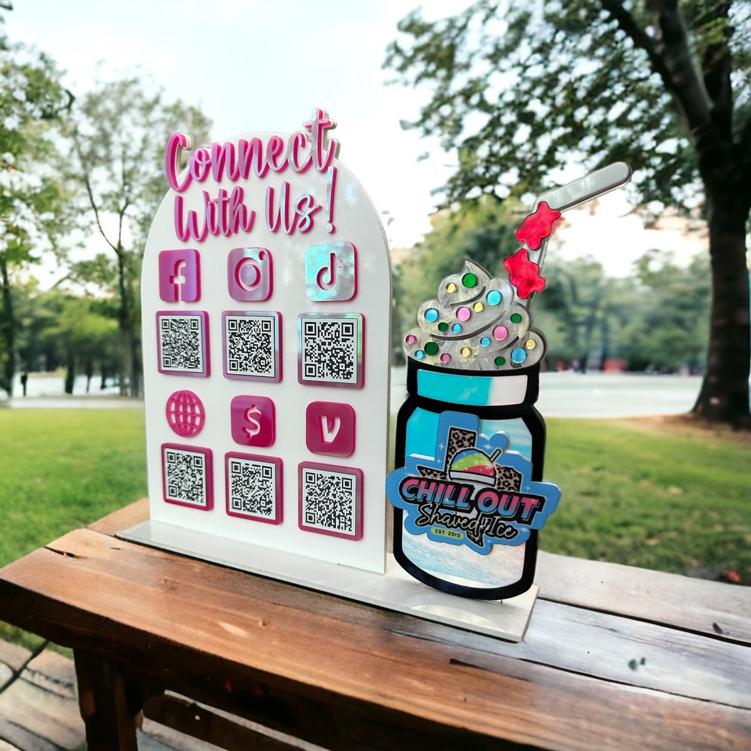 Six QR Code Custom Sign, Shaved Ice, Snow Cones, Mobile Truck, Vendor ...
