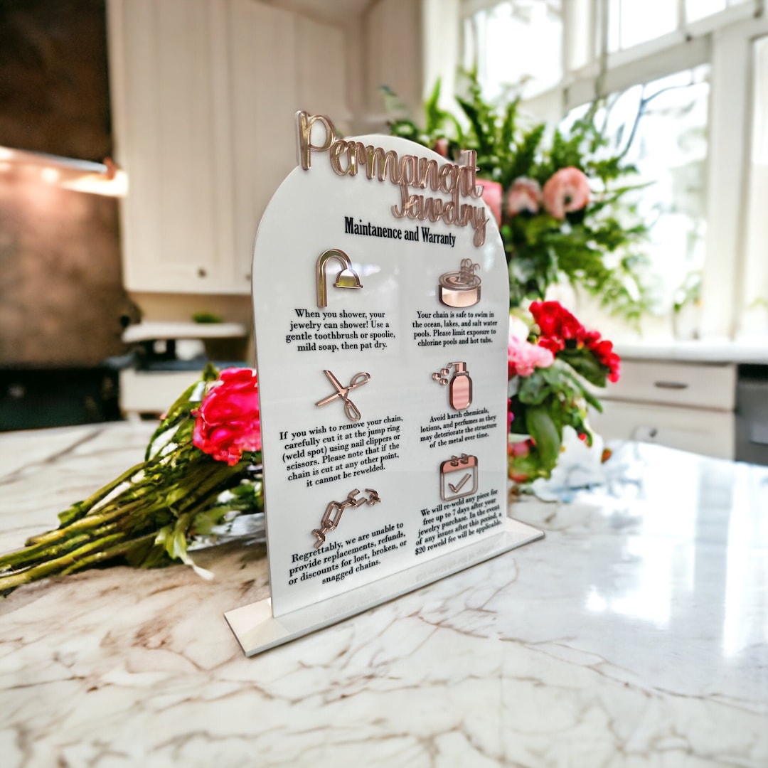 Permanent Jewelry Sign, 20 Fee, Printed Instructions Acrylic Tabletop ...