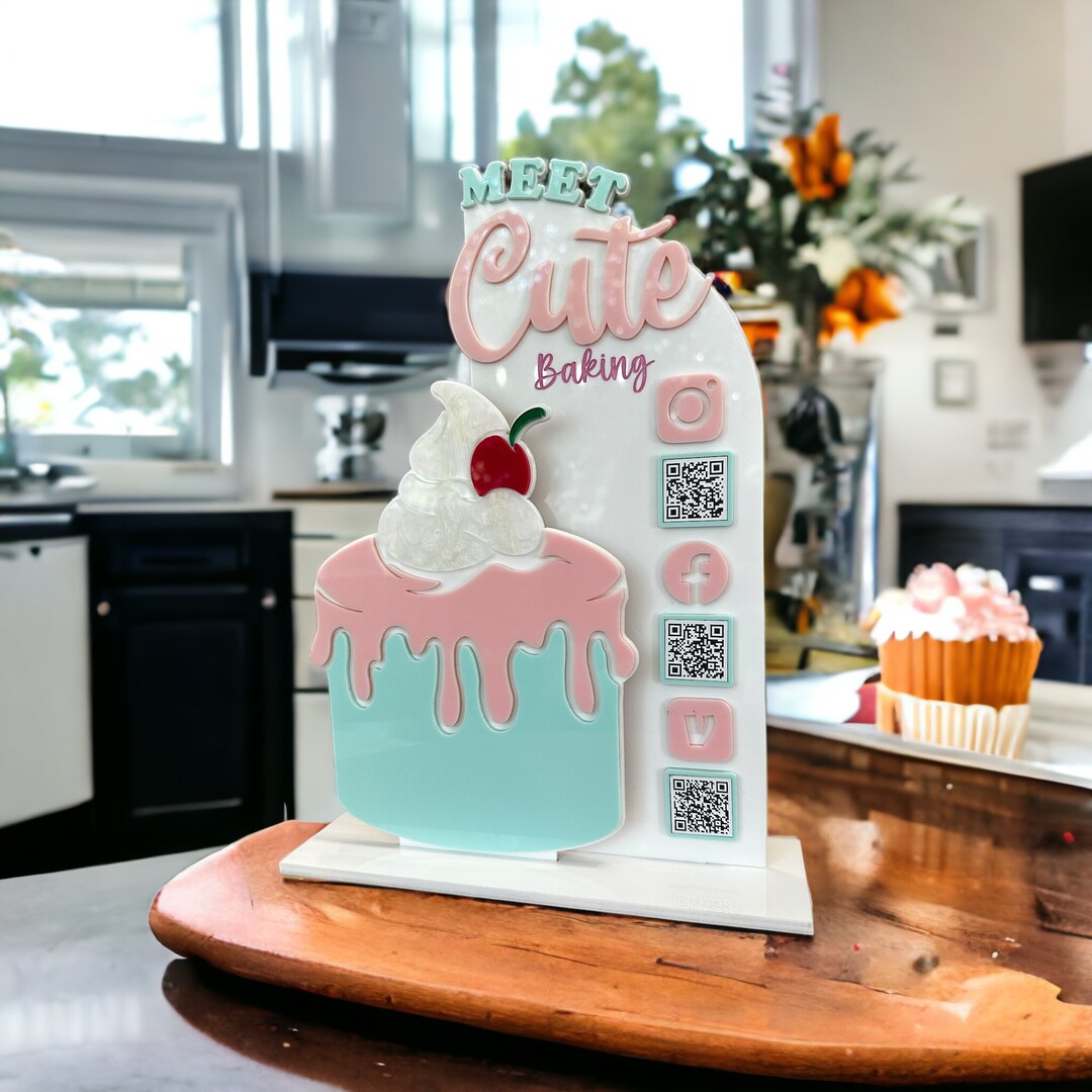 Three QR Code Baking Sign, Cute Custom Tabletop Social Media Sign With ...