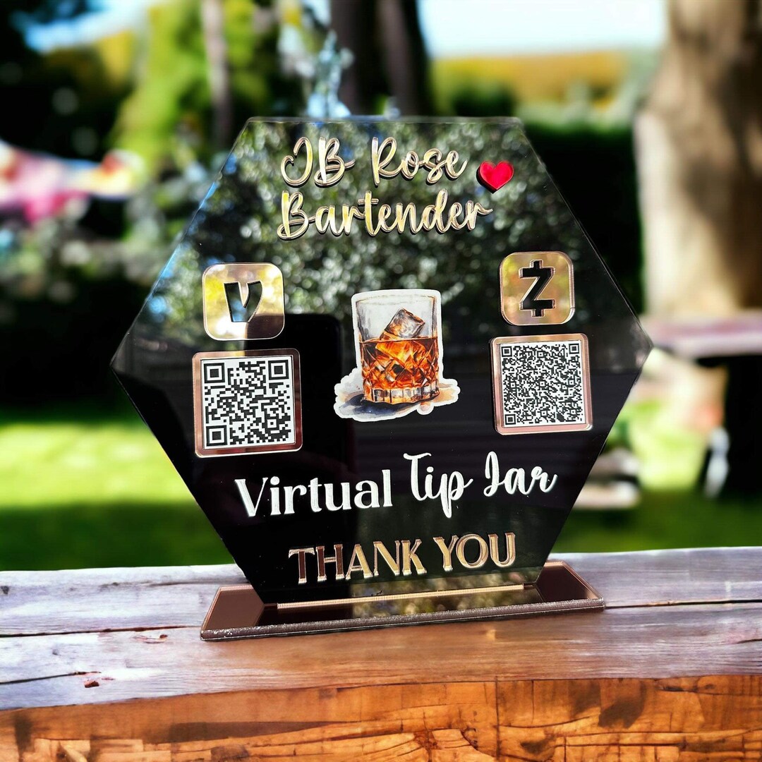 Two QR Code Sign for Bartenders, Virtual Tip Jar, Acrylic Tabletop Sign ...