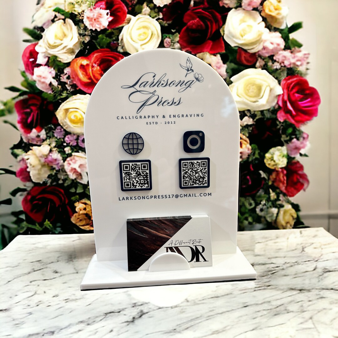 Custom QR Code Business Sign With Card Holder for Vendor Tables and ...