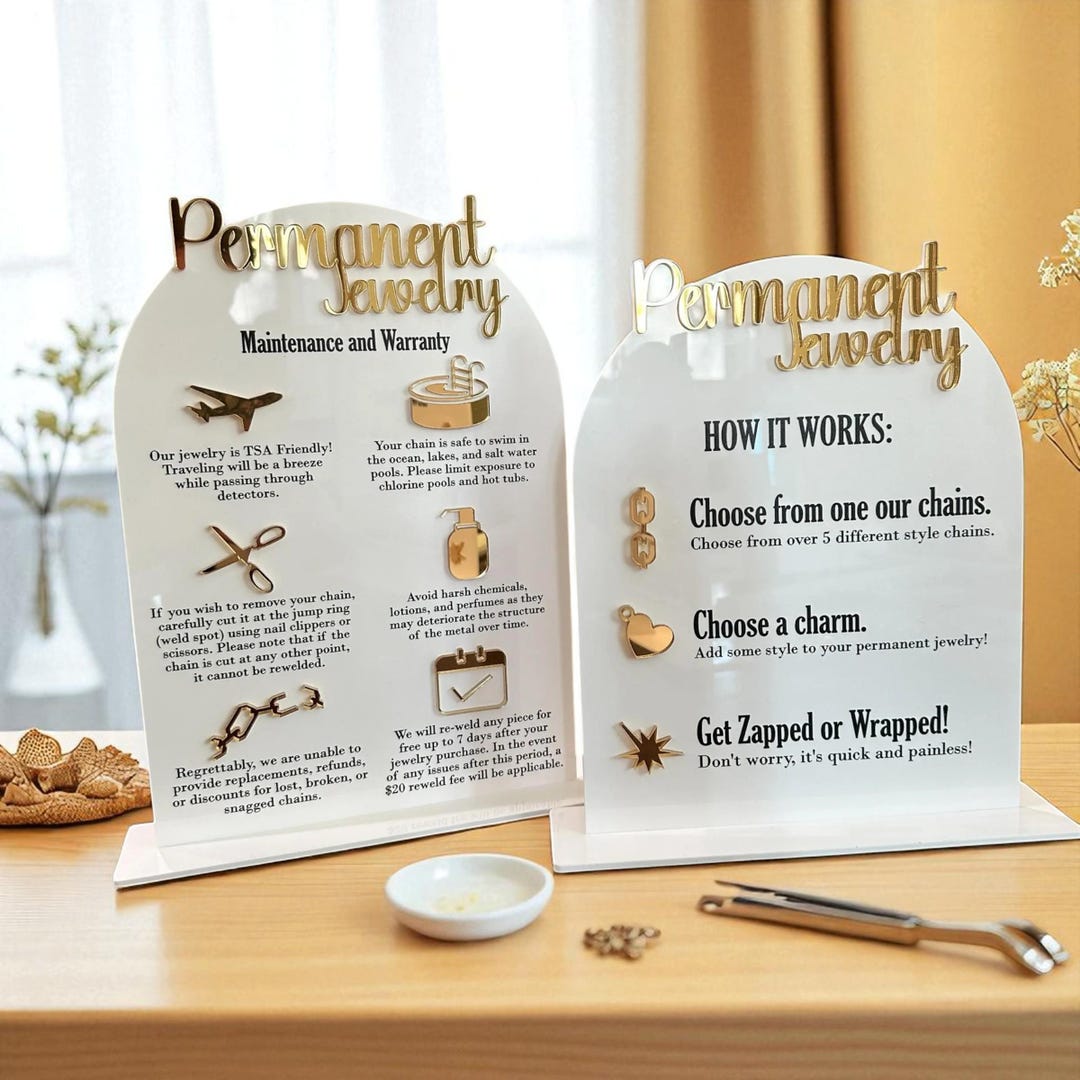 Permanent Jewelry Sign Set – “how It Works” & Aftercare Acrylic Signs ...