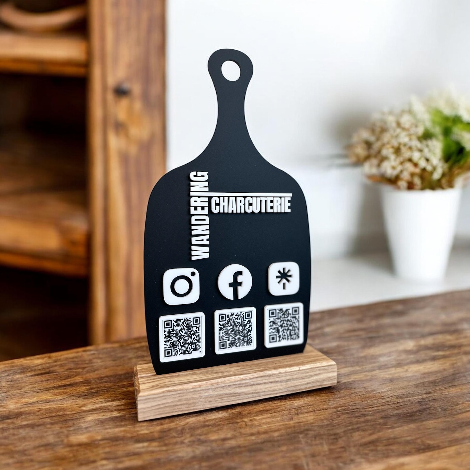 Three QR Code Charcuterie Board With Solid Hardwood Ash Base, Tabletop ...