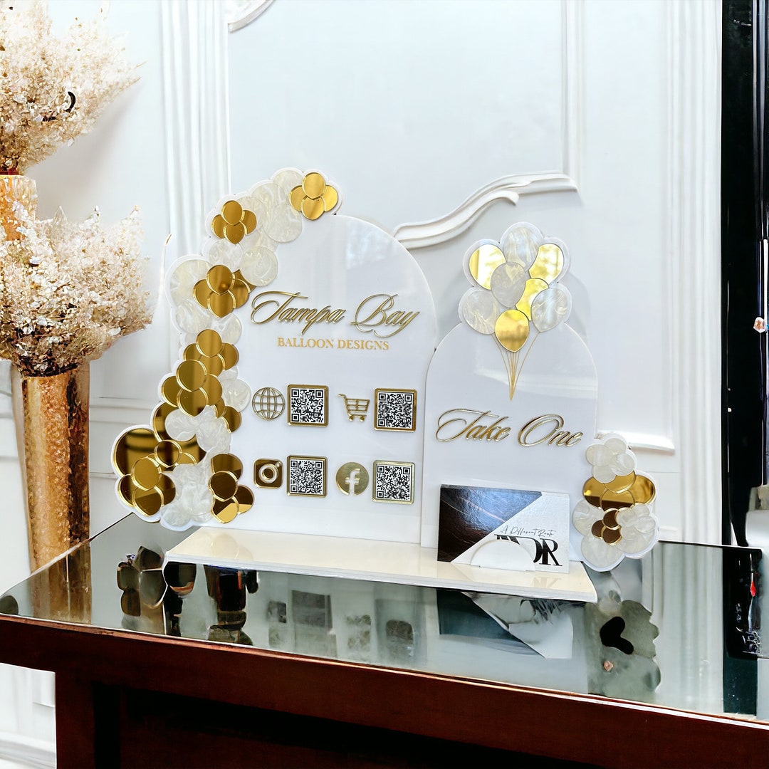 Balloon Arch Four QR Code Sign With Business Card Holder - Custom ...