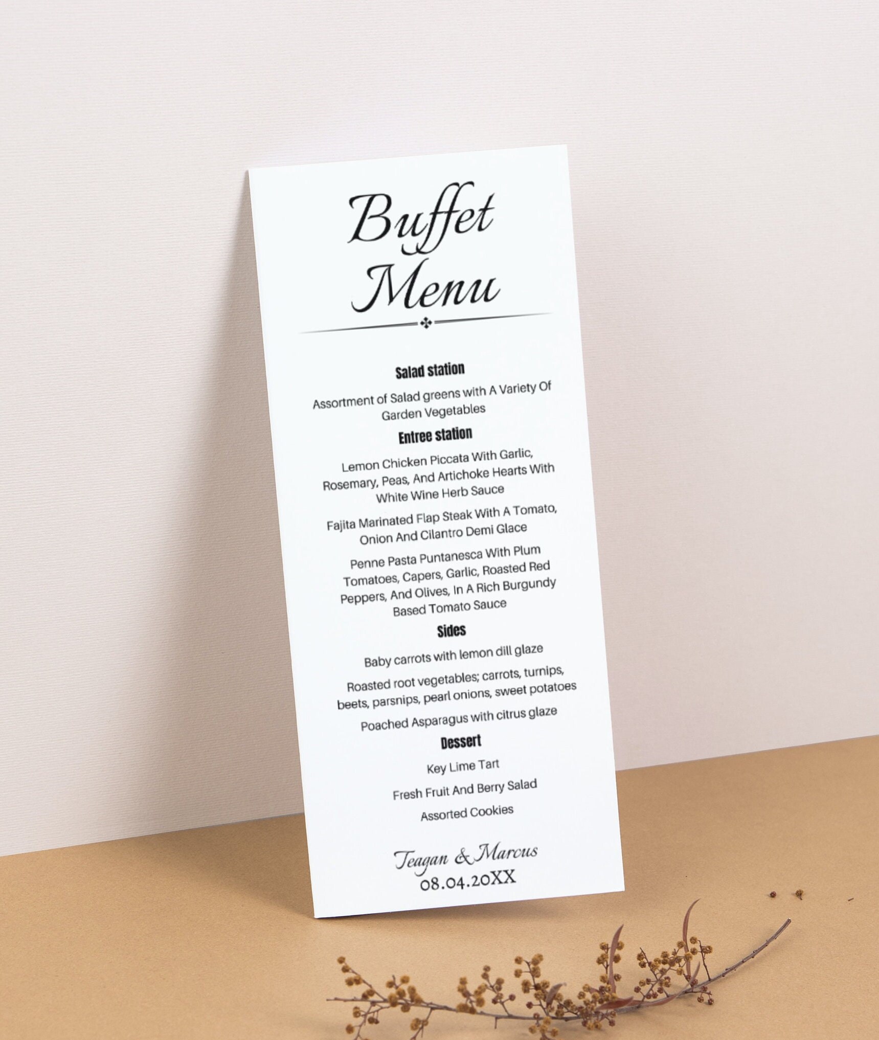 Wedding Buffet Menu Cards, Elegant Buffet Menu Cards, Editable Wedding ...