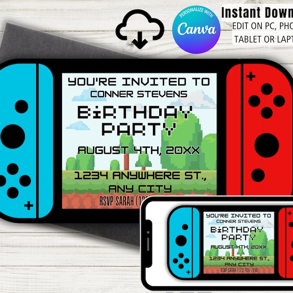 Nintendo Switch Invitation - Etsy