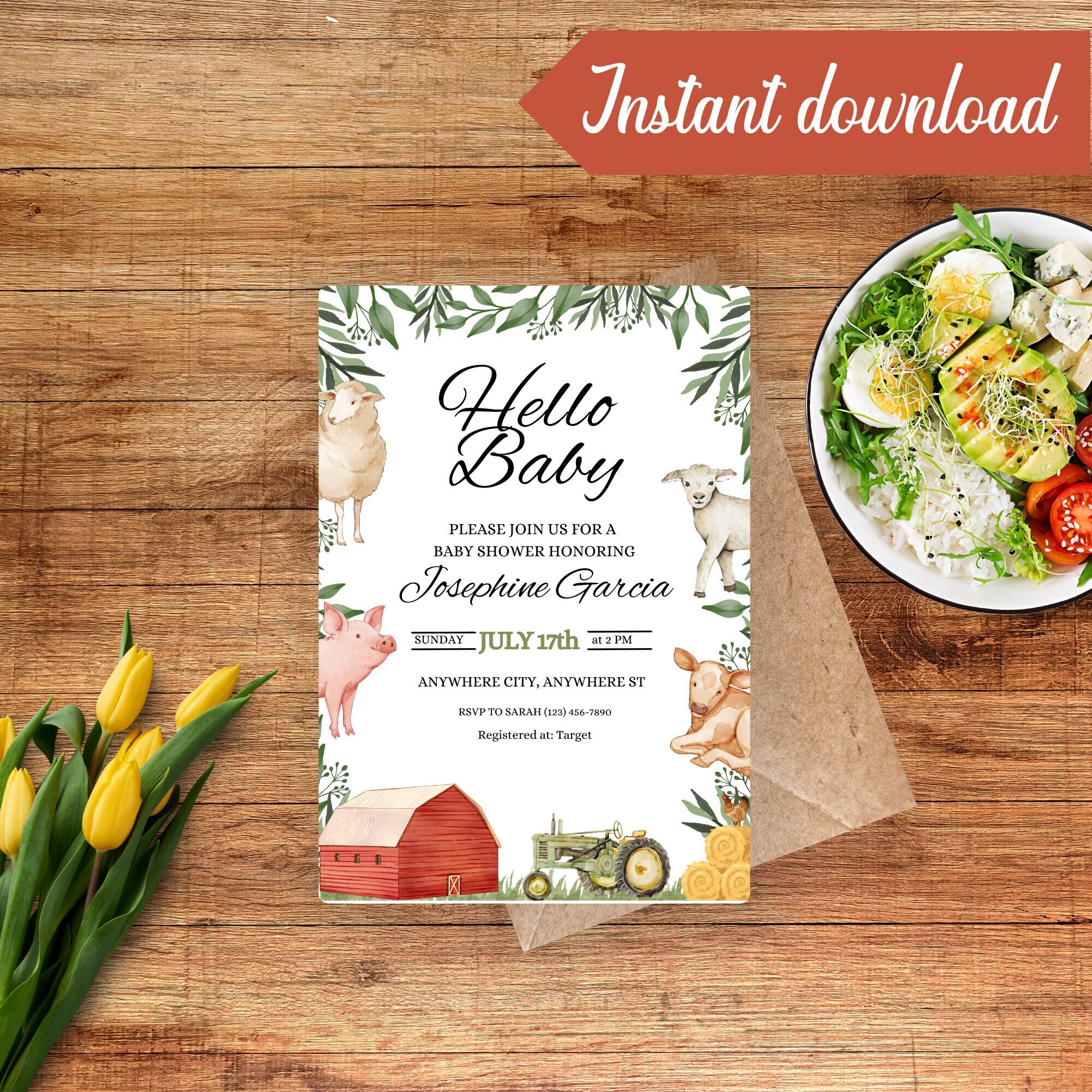 Plantilla de invitación editable de baby shower de animales de - Etsy ...