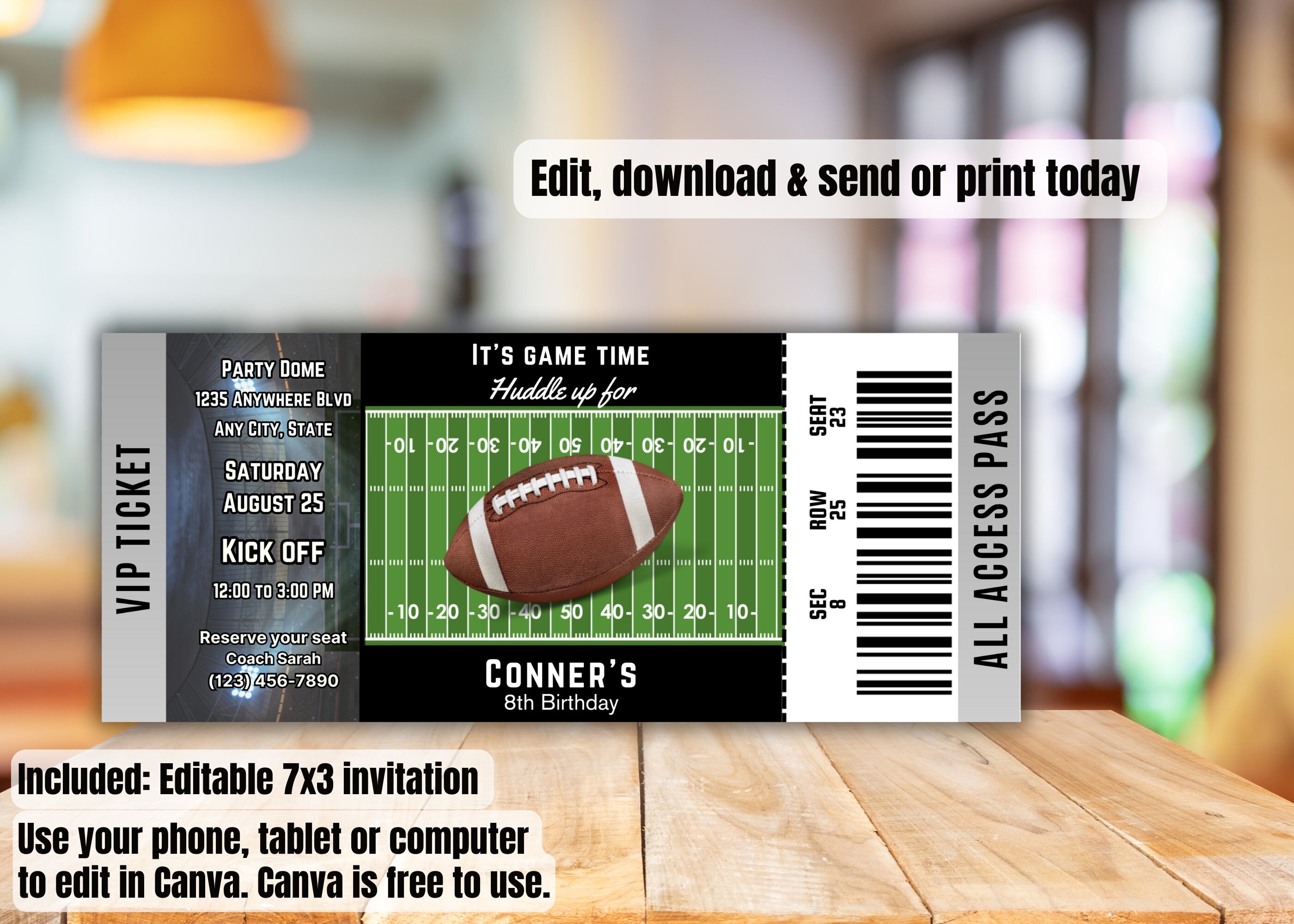Printable Football Invitation Editable Football Ticket - Etsy