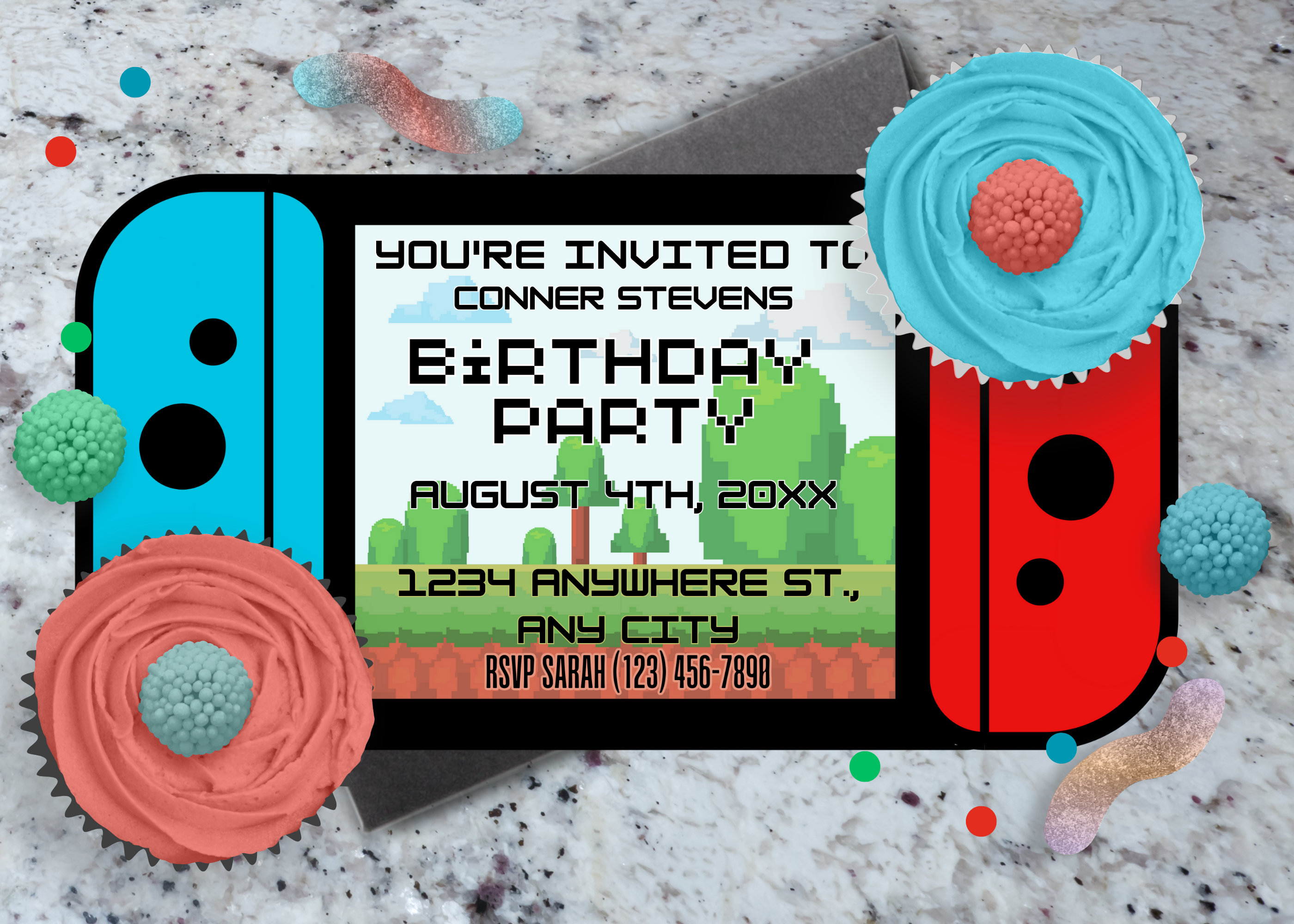 Plantilla de invitación de cumpleaños de videojuego, invitación ...