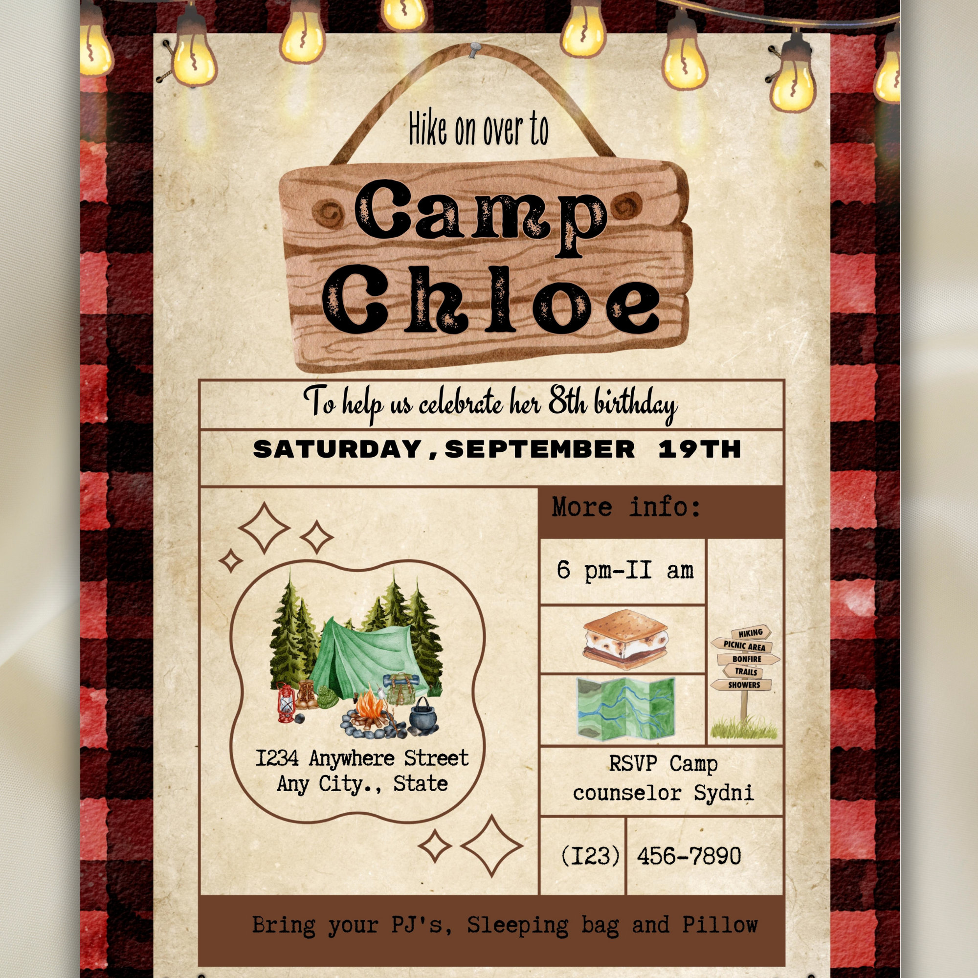 Editable Camping Birthday Invitation Template Printable Camping ...