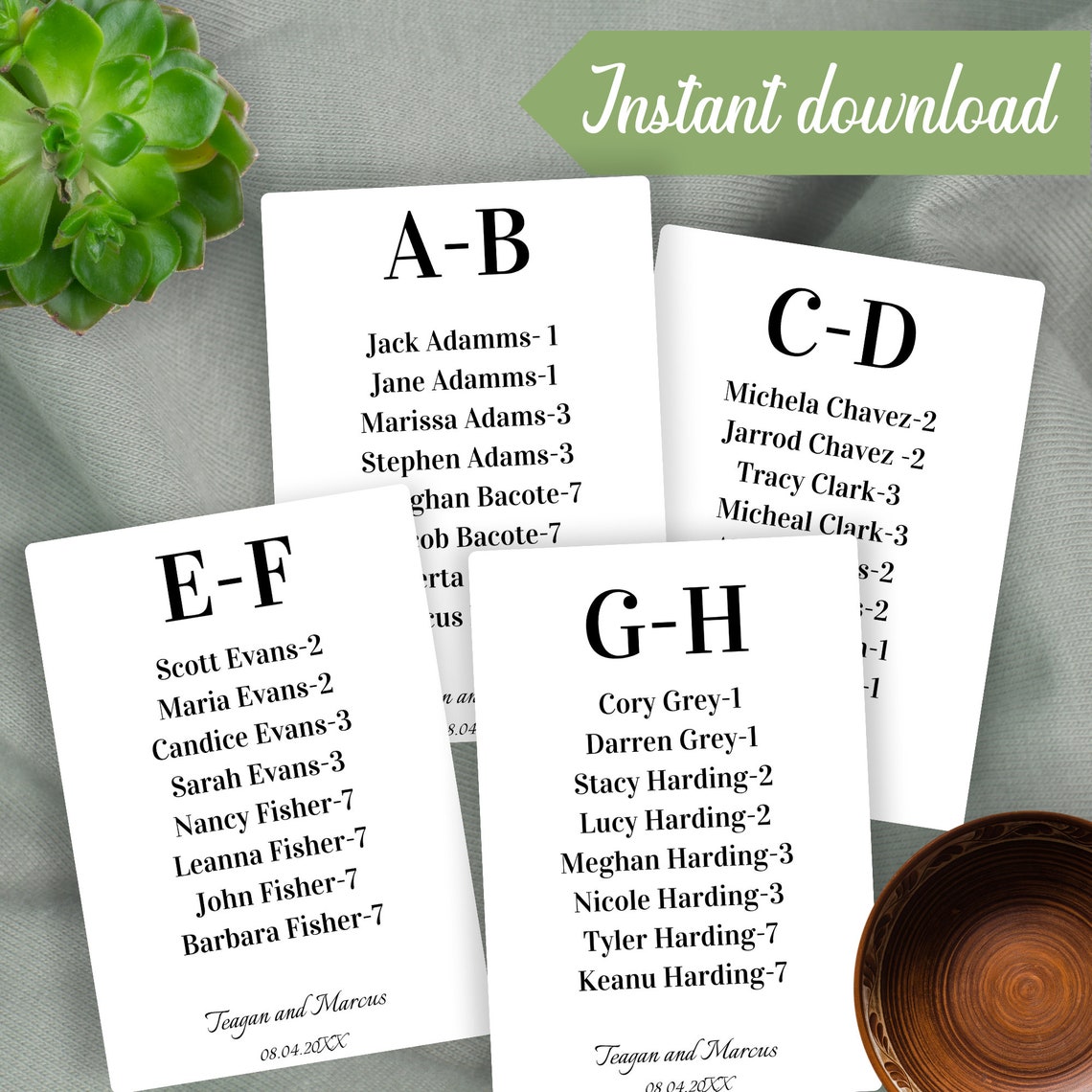 Wedding Seating Chart Card Template, Editable Seating Chart Cards for ...