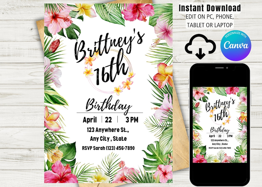 Tropical Invitation | Editable Invitation | Digital Download | Tropical ...