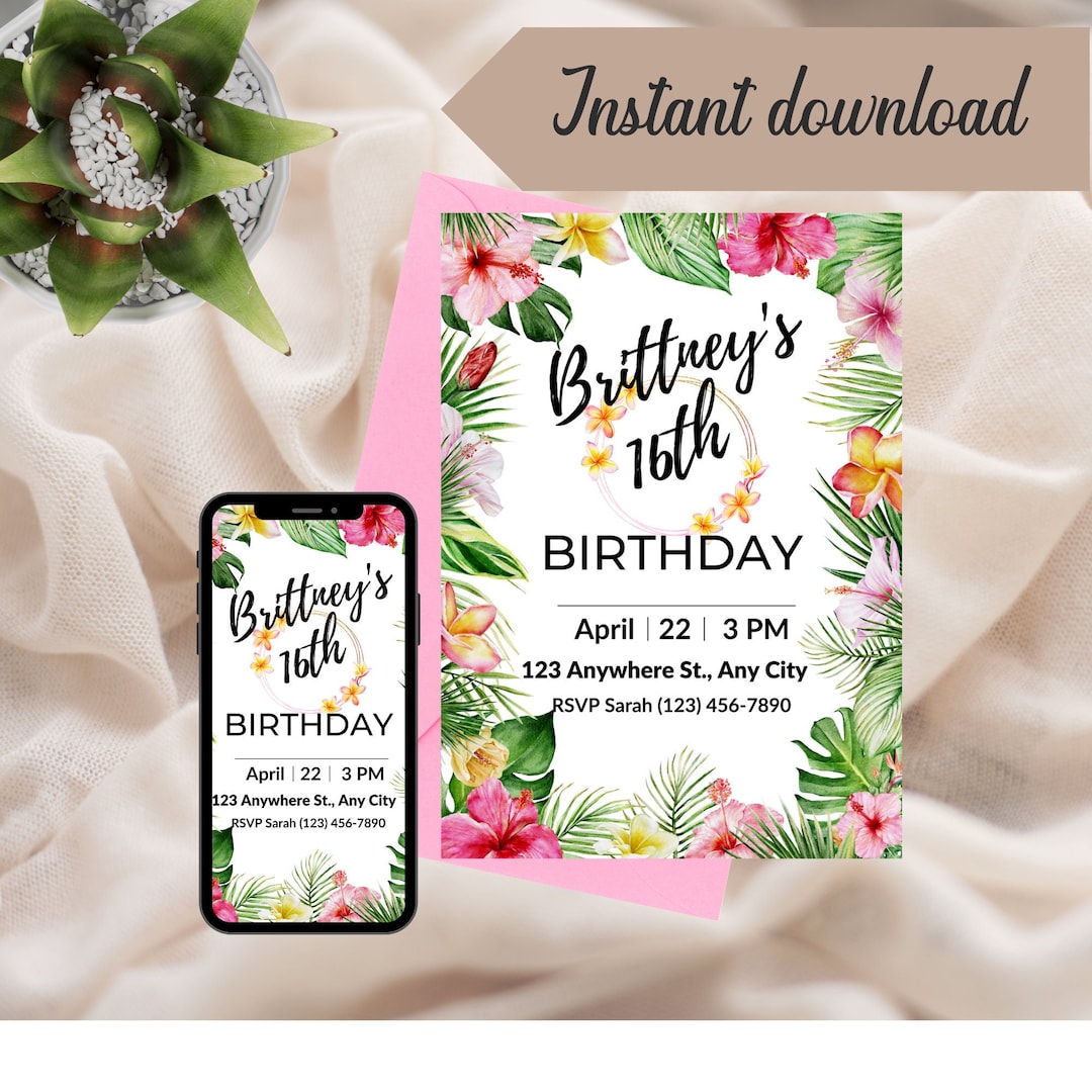 Tropical Invitation Editable Invitation Digital Download - Etsy