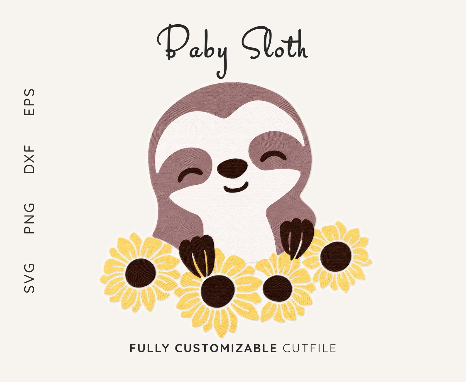Sloth Svg Cute Baby Sloth With Sunflowers Svg File Baby - Etsy