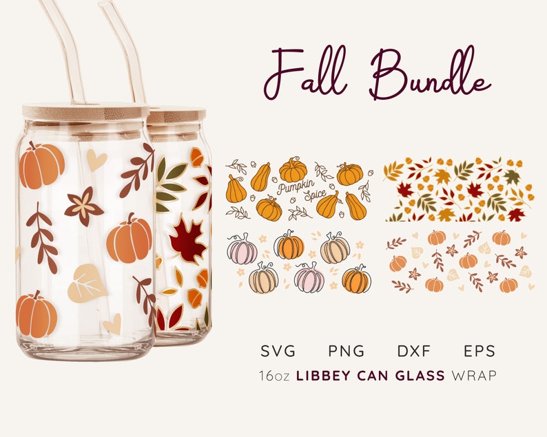 Boho Fall Leaves 16oz Glass Can Wrap SVG Bundle (digital Files) - Etsy