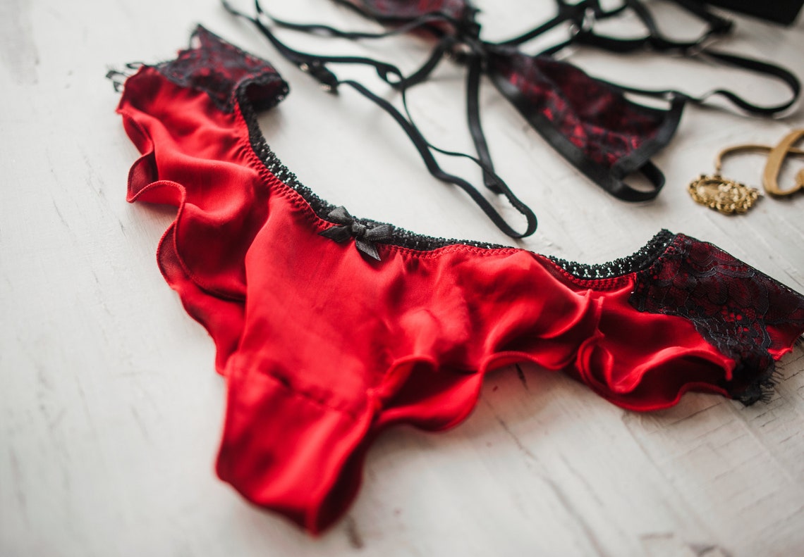 Handmade Red Silk Two Piece Lingerie Set - Etsy UK
