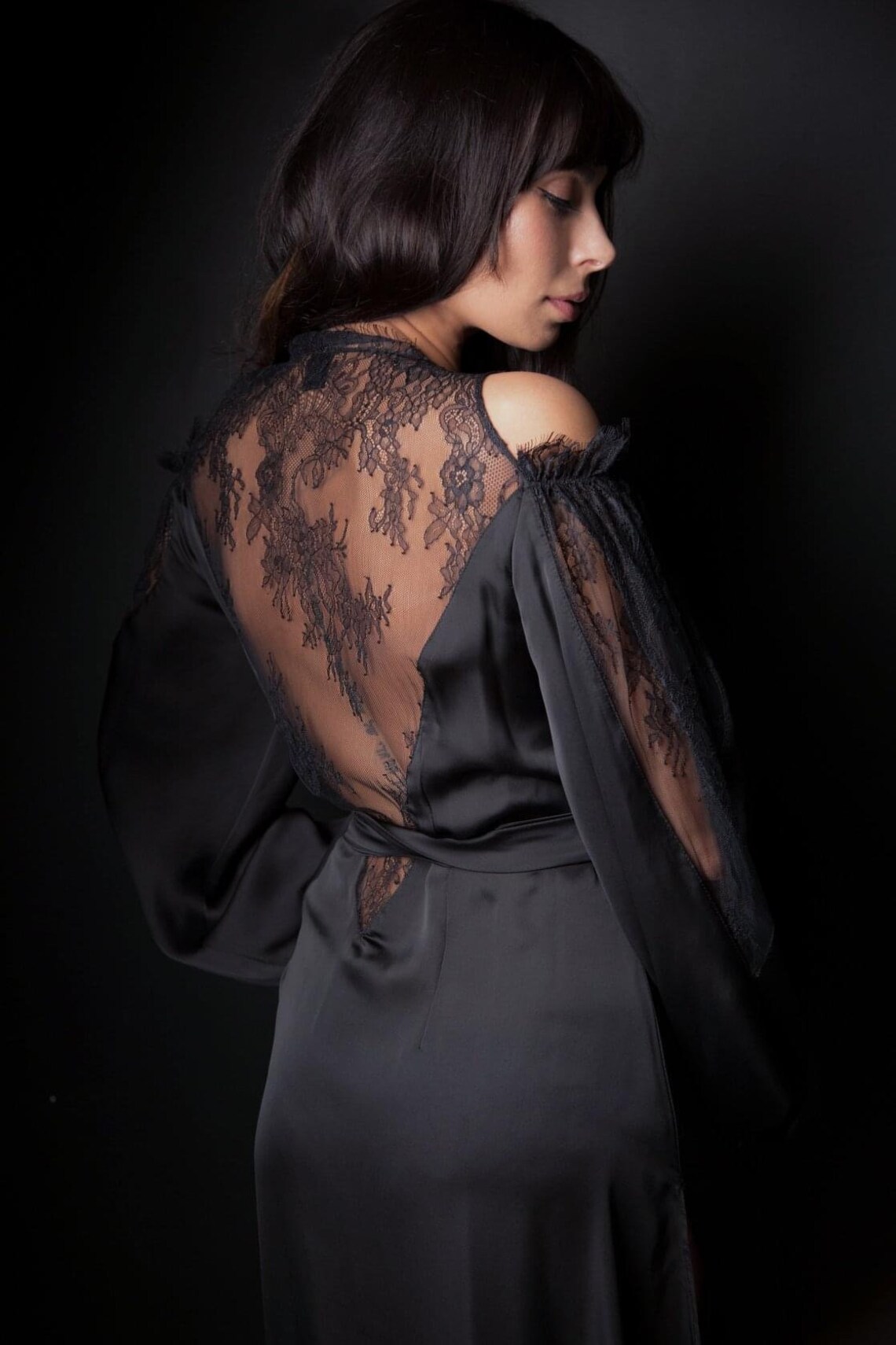 European Handmade Black Silk Long Dressing Gown - Etsy
