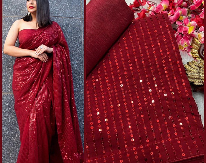 Red Sequence Saree New Bollywood MS Universe Blockbuster Desiger Saree ...