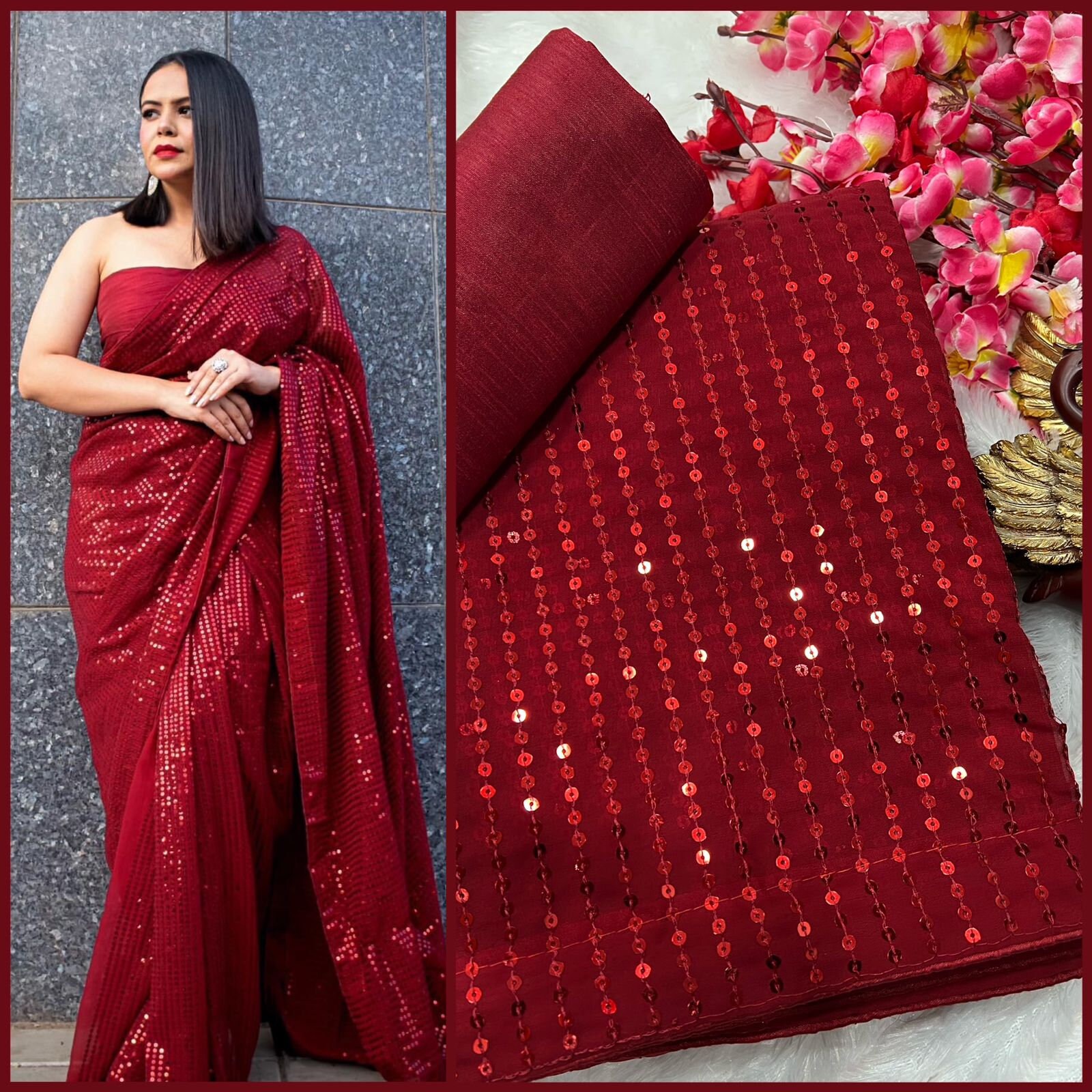 Red Sequence Saree New Bollywood MS Universe Blockbuster Desiger Saree ...