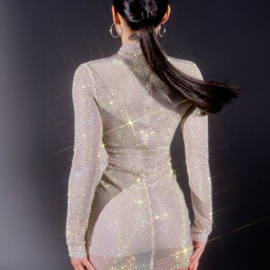 Diamond Ivory Dress Crystal Embellished Dress Mini Dress for Red Carpet ...