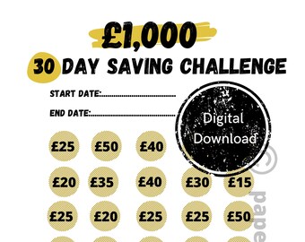 30 Day Saving Challenge, Digital Download, 800 Pounds, Printable Cash ...