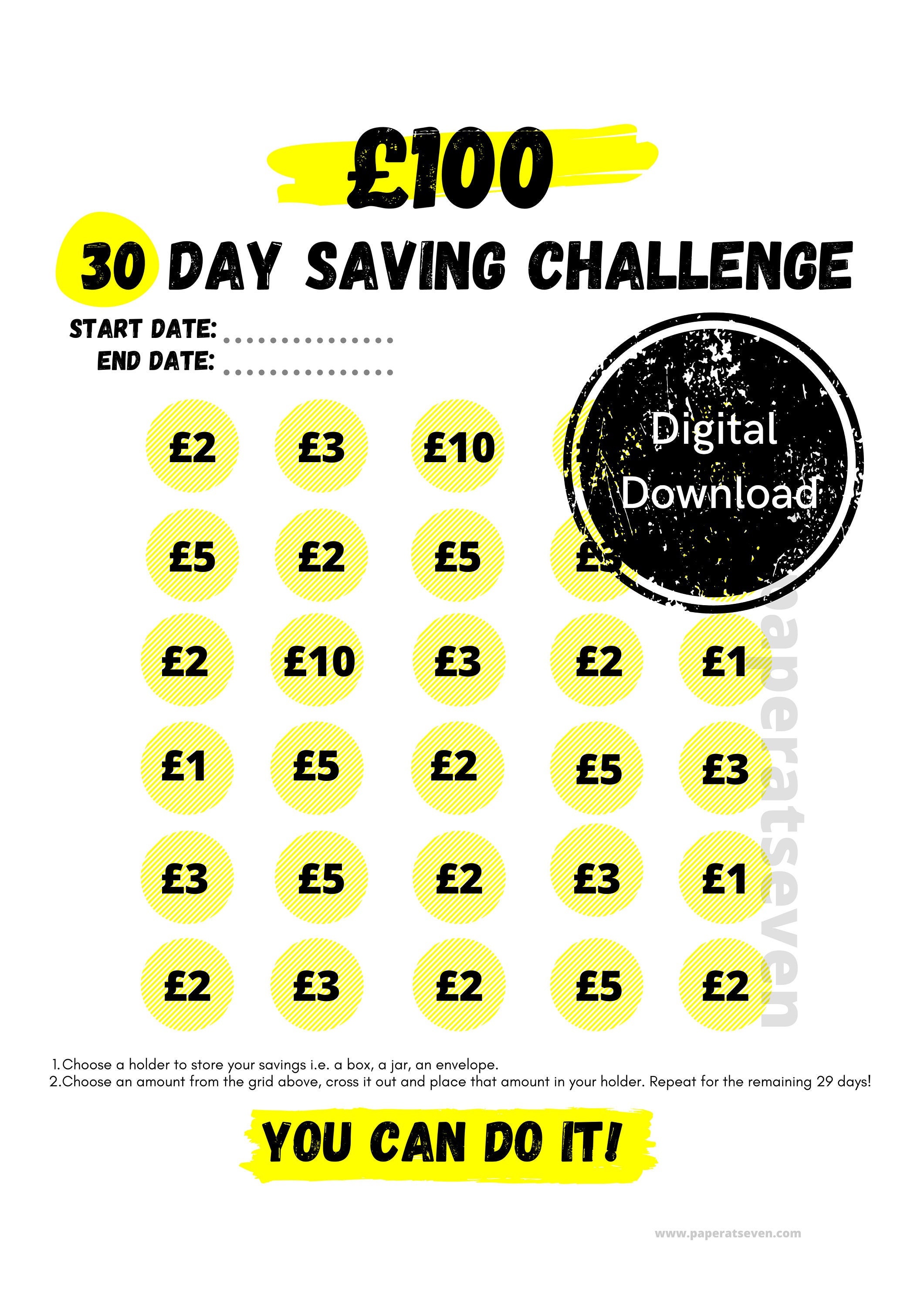 30 Days Save 100 Pounds, Saving Challenge, Digital Download, Money ...