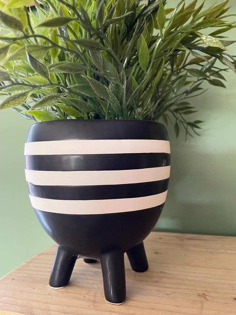Black Striped Planter , Boho, Scandi, Plant Pot, Planter - Etsy