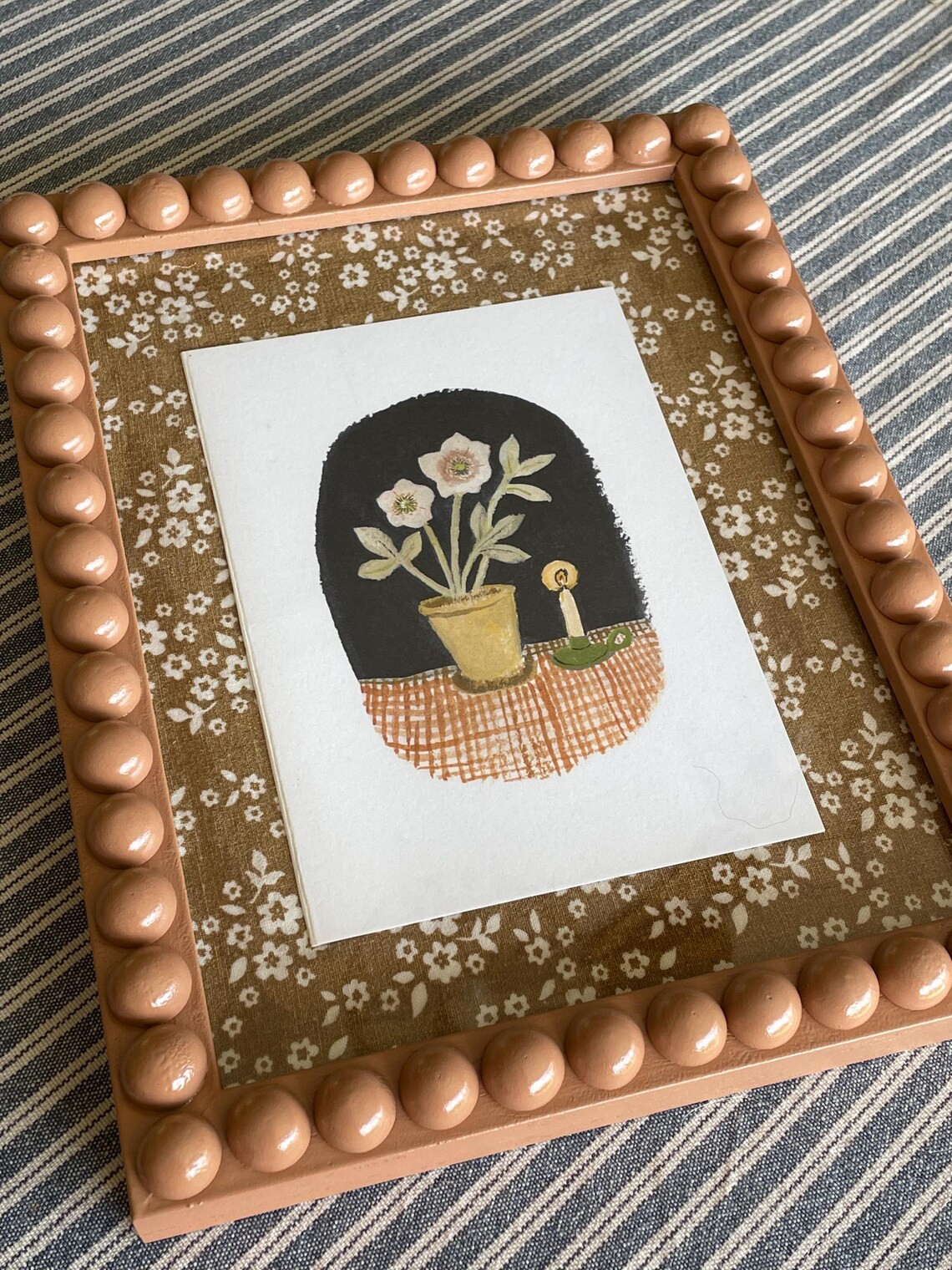 Wooden Bobbin Bobble Frame With Ditsy Floral Material and Print, Gift ...
