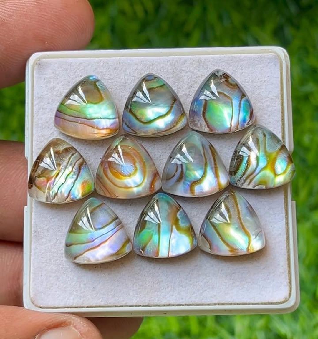 Abalone Shell Trillion Cabochons, Natural Gemstone Slices (12x12mm ...