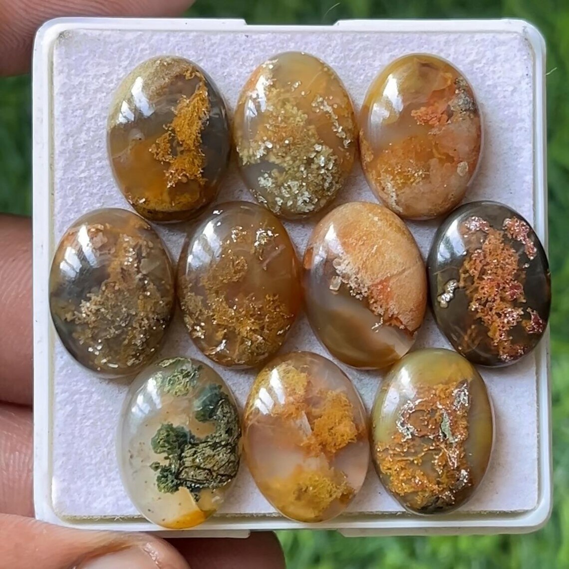 Cabujones de ágata musgosa de Indonesia, piedras preciosas ovaladas (12 ...