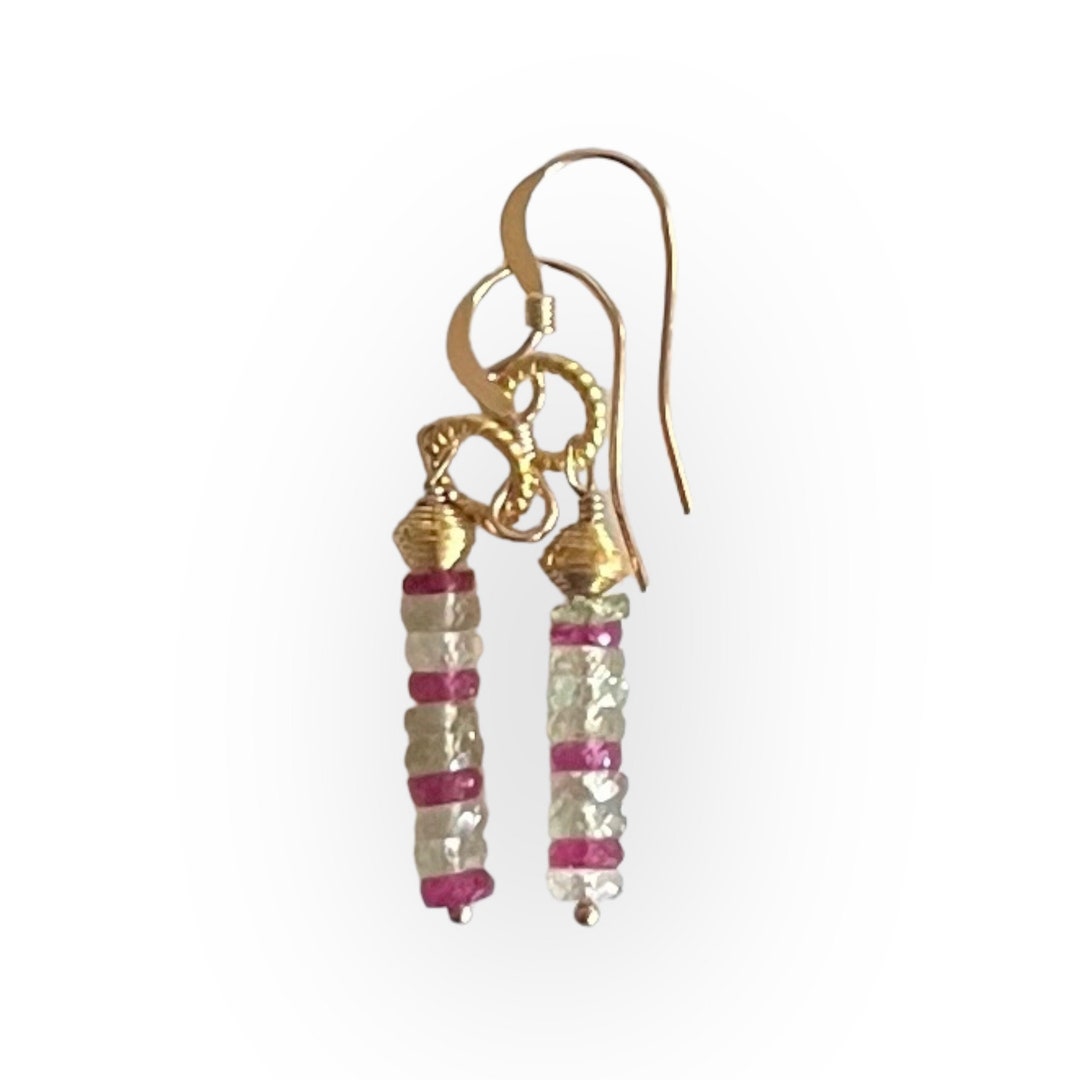 Subtle Green Sapphire and Ruby Stack Earrings - Etsy