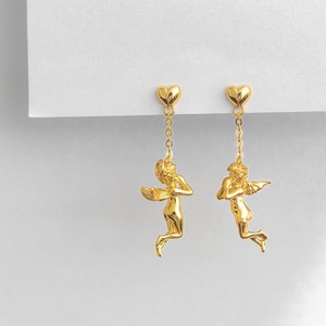Asymmetrical Angel Devil Earrings: Sterling Silver Cherub Dangle ...