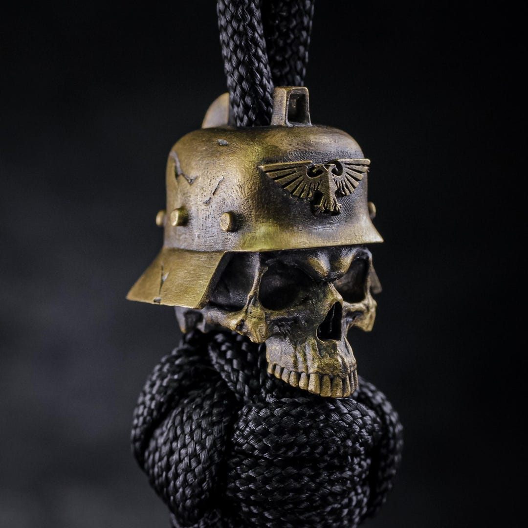 Sentinel Skull Paracord Bead EDC - Brass Knife Charm Biker Gift ...