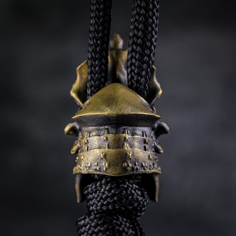 Samurai Oni Helmet Brass Bead: Handcrafted Paracord Lanyard Charm - Etsy