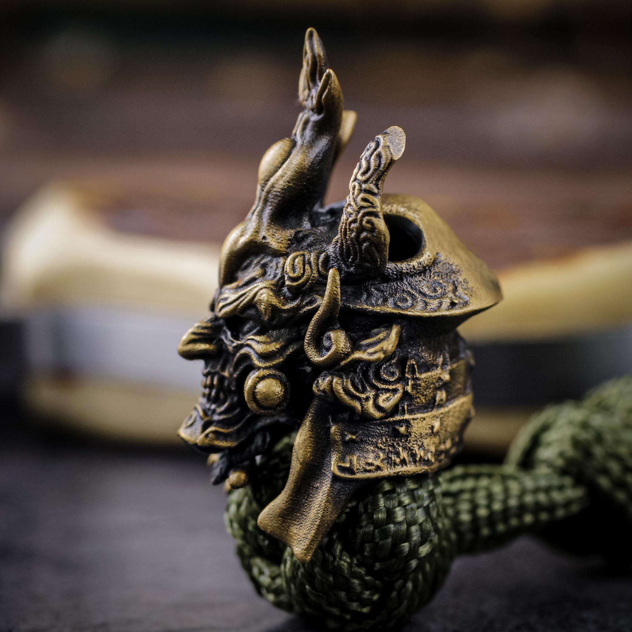 Samurai Oni Helmet Brass Bead: Handcrafted Paracord Lanyard Charm - Etsy