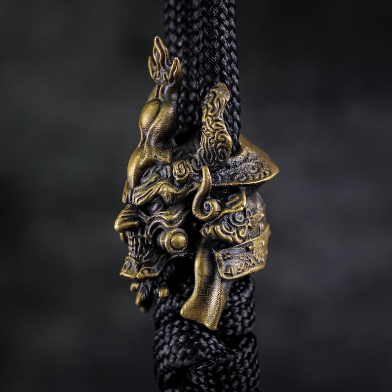 Samurai Oni Helmet Brass Bead: Handcrafted Paracord Lanyard Charm - Etsy