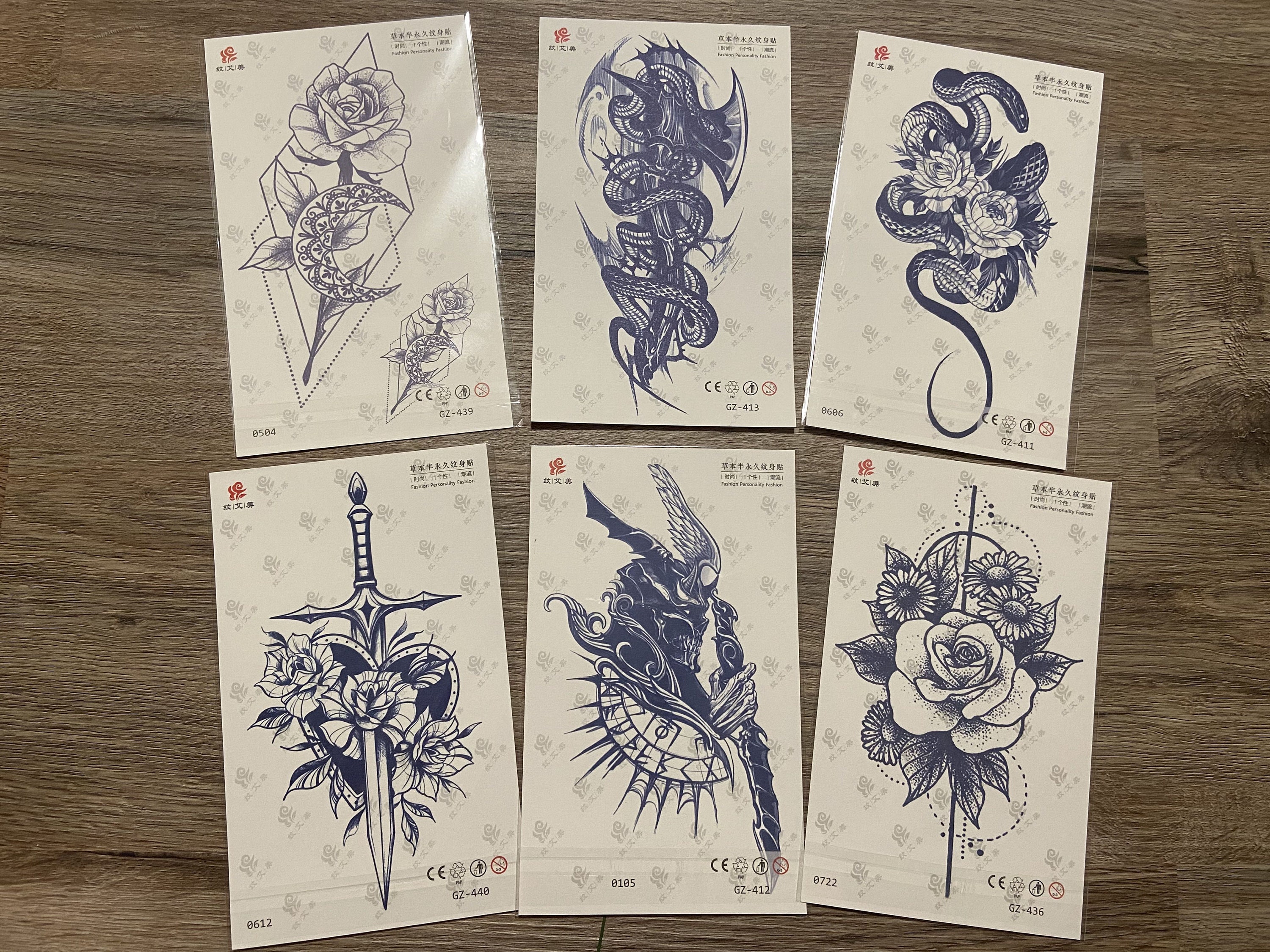 6 Sheets Temporary Tattoos Stickers Waterproof Juice Semi-permanent ...