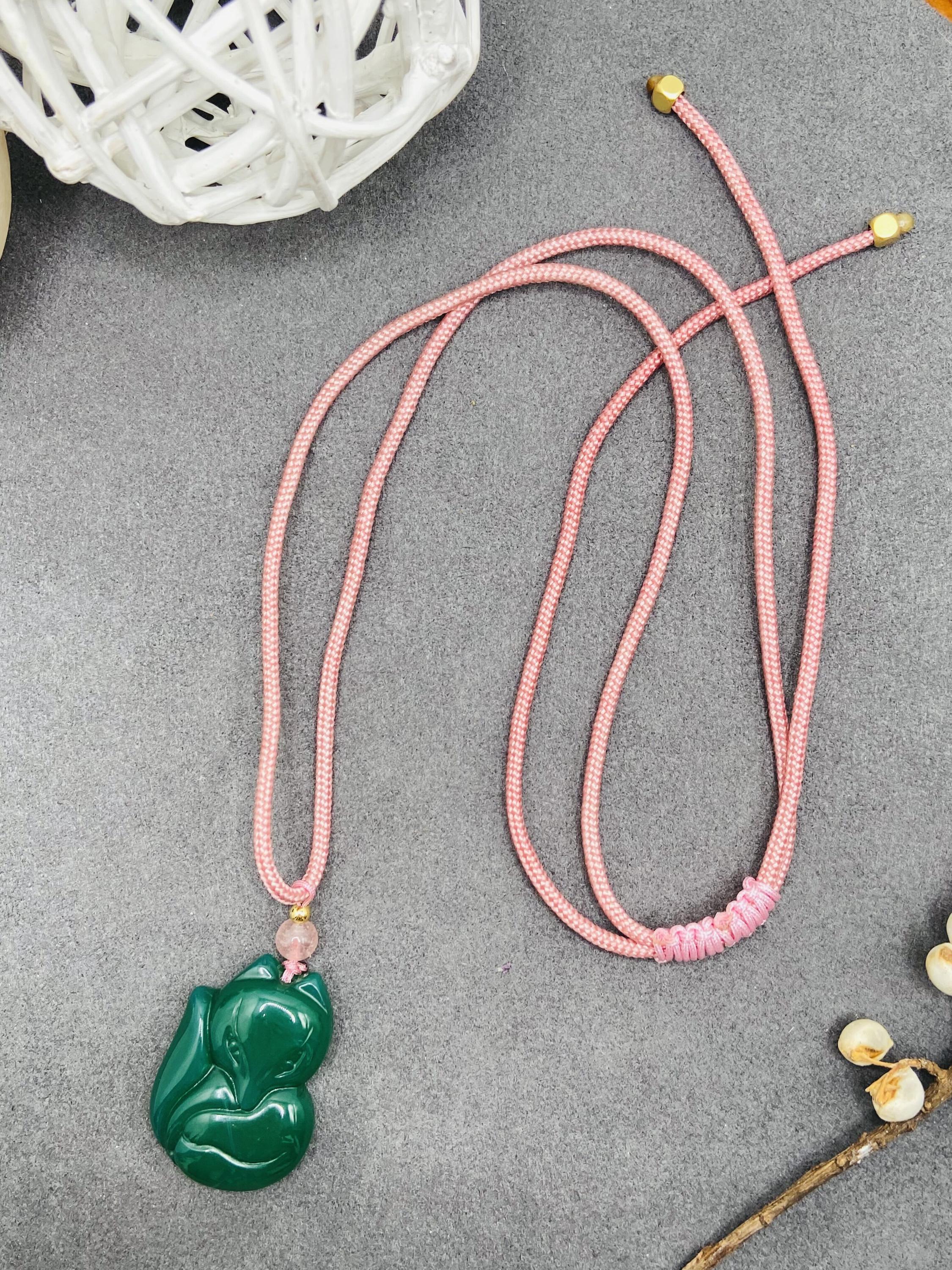 Jade Clever Fox Charm Pendant Necklace | Handmade Carved Gemstone ...