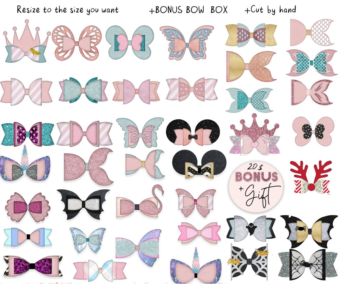 40 Hair Bow Bundle Svg, Hair Bow SVG, Bow Template, Hair Bow Template ...