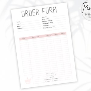 Pink Printable Order Form,pink Order Form Template,small Business Forms ...