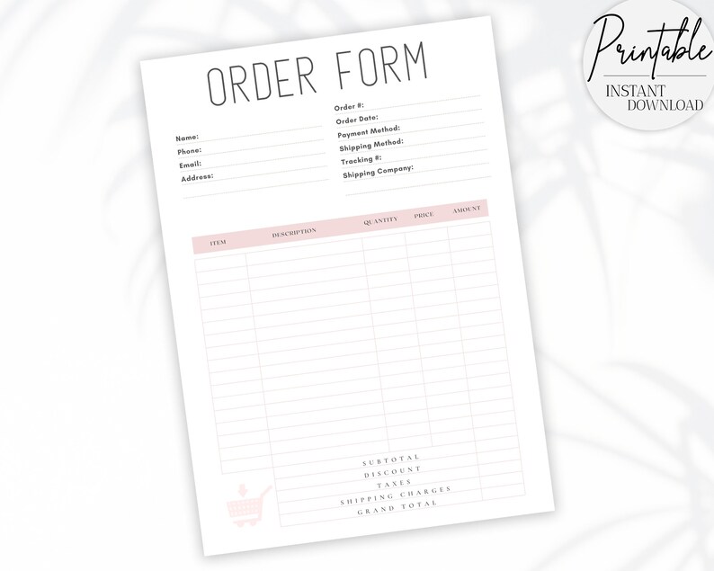 Pink Printable Order Formpink Order Form Templatesmall - Etsy