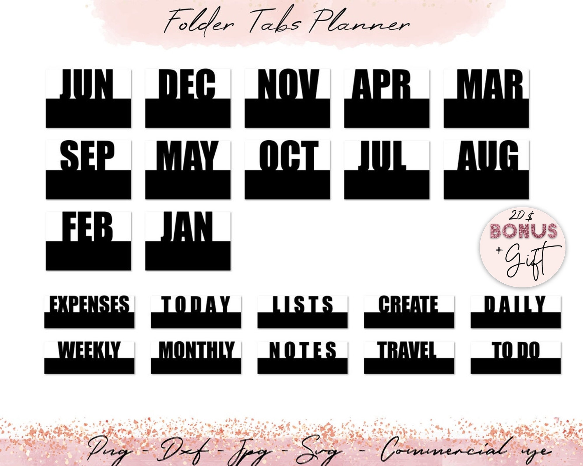 Folder Tabs Plannerjournal Tabs Templates Bundle Tabs - Etsy