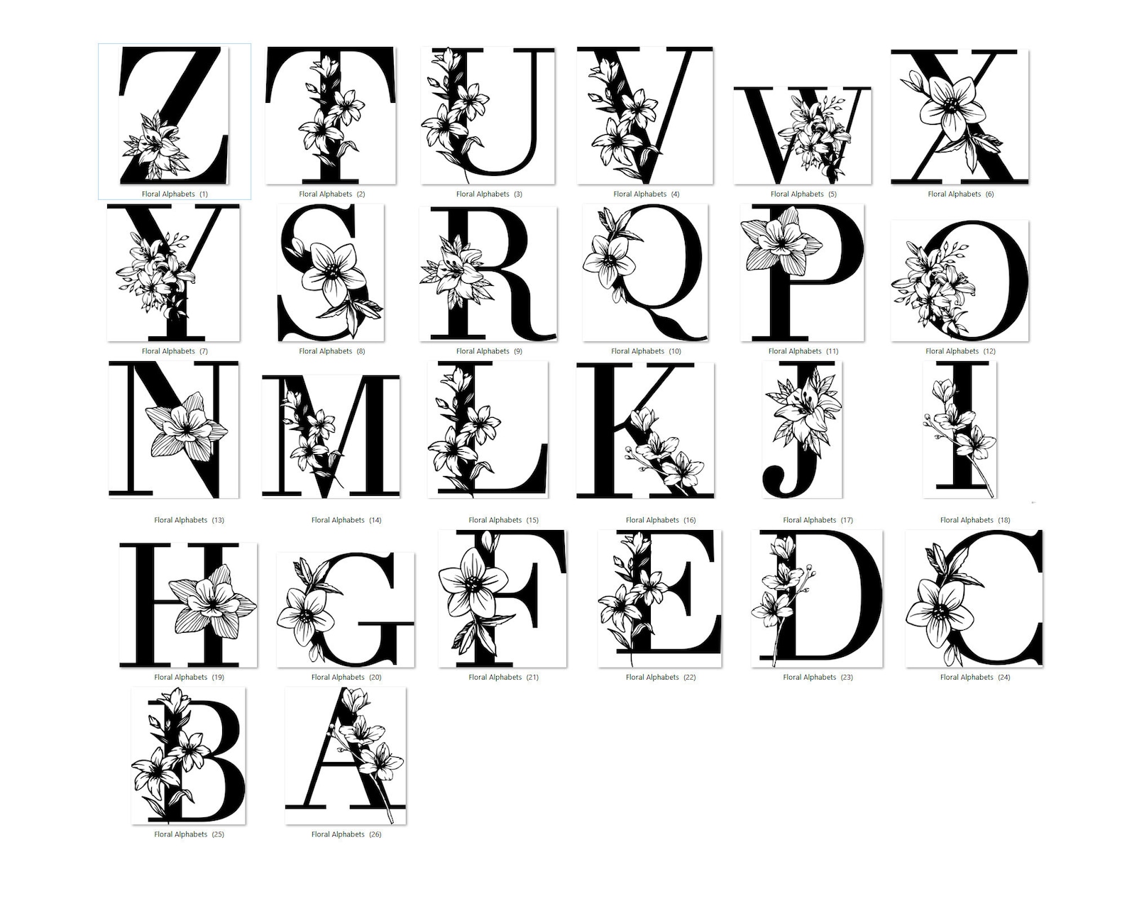 Floral Alphabet Svg Monogram Svg Floral Capital Alphabet - Etsy