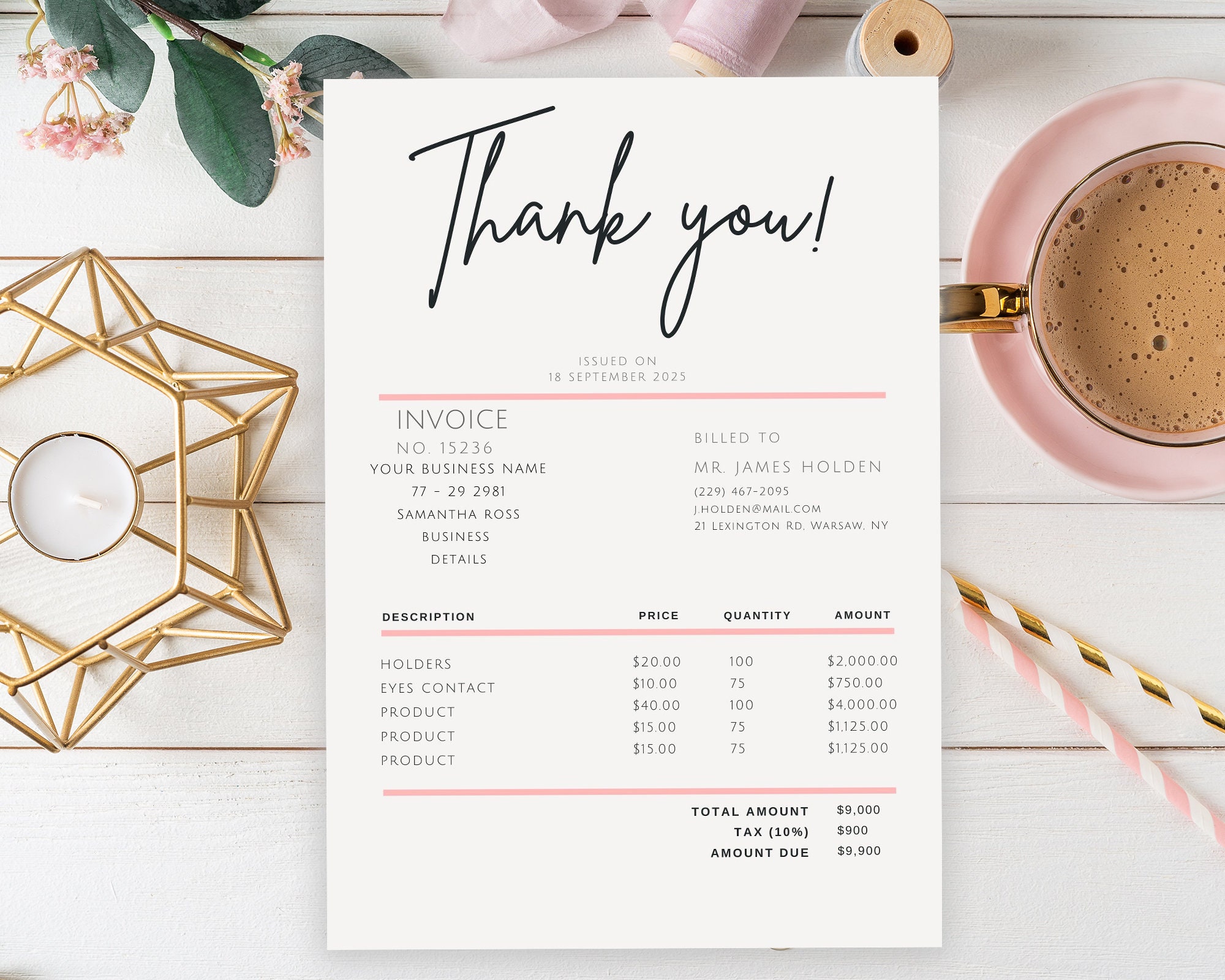 Invoice Editable Template printable Invoicepink | Etsy