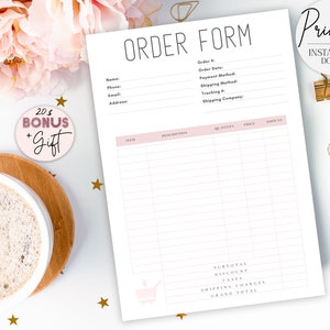 Pink Printable Order Form,pink Order Form Template,small Business Forms ...