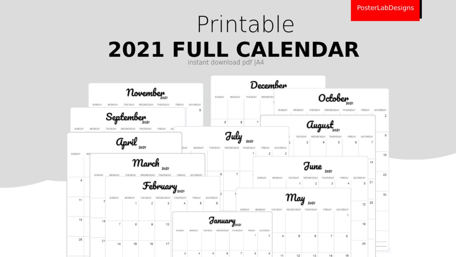 A4 2021 Calendar Digital Download, Calendar Printable 2021, Desk ...