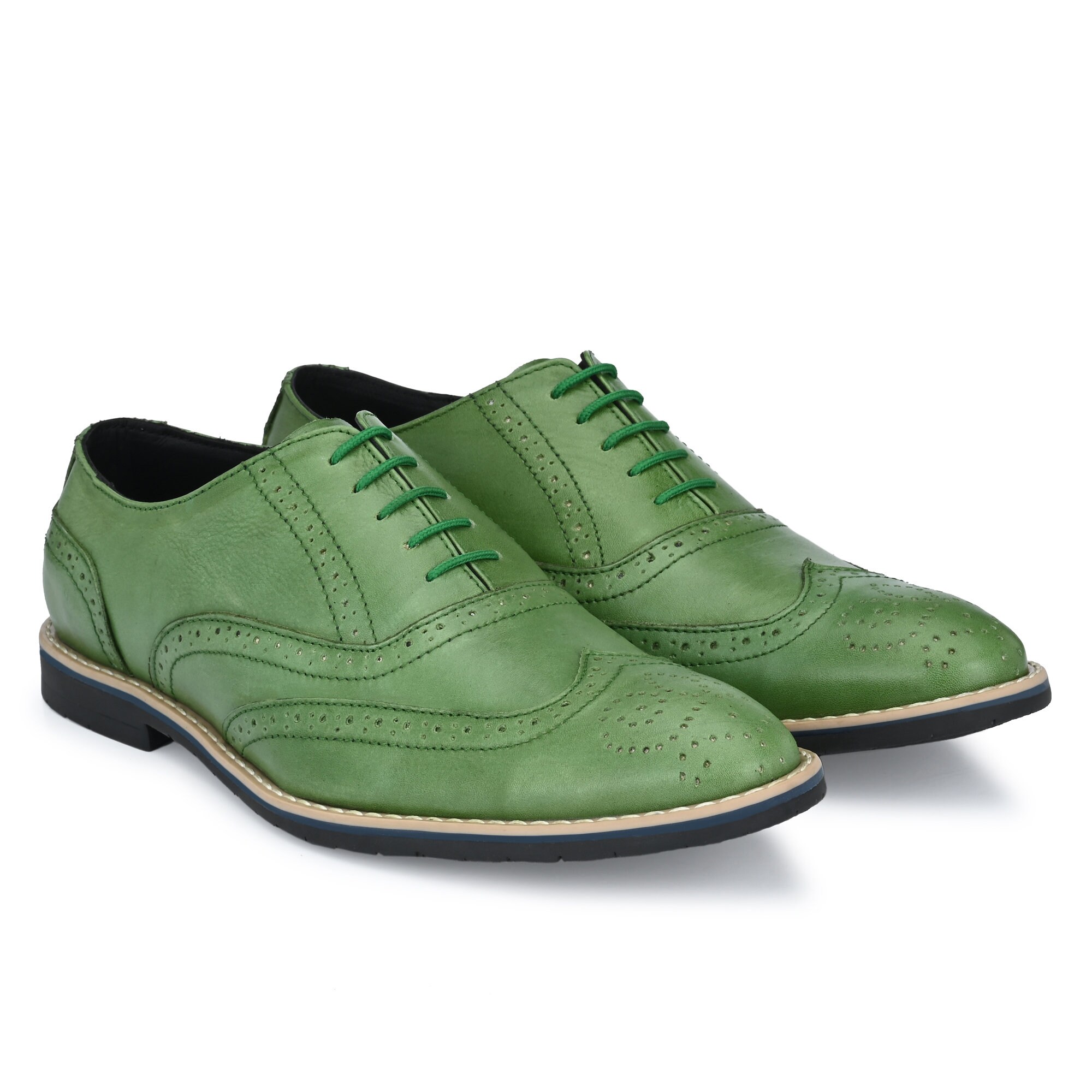 Buy Classic Vintage Green Leather Brogues Hand Made by Deepulkumar ...