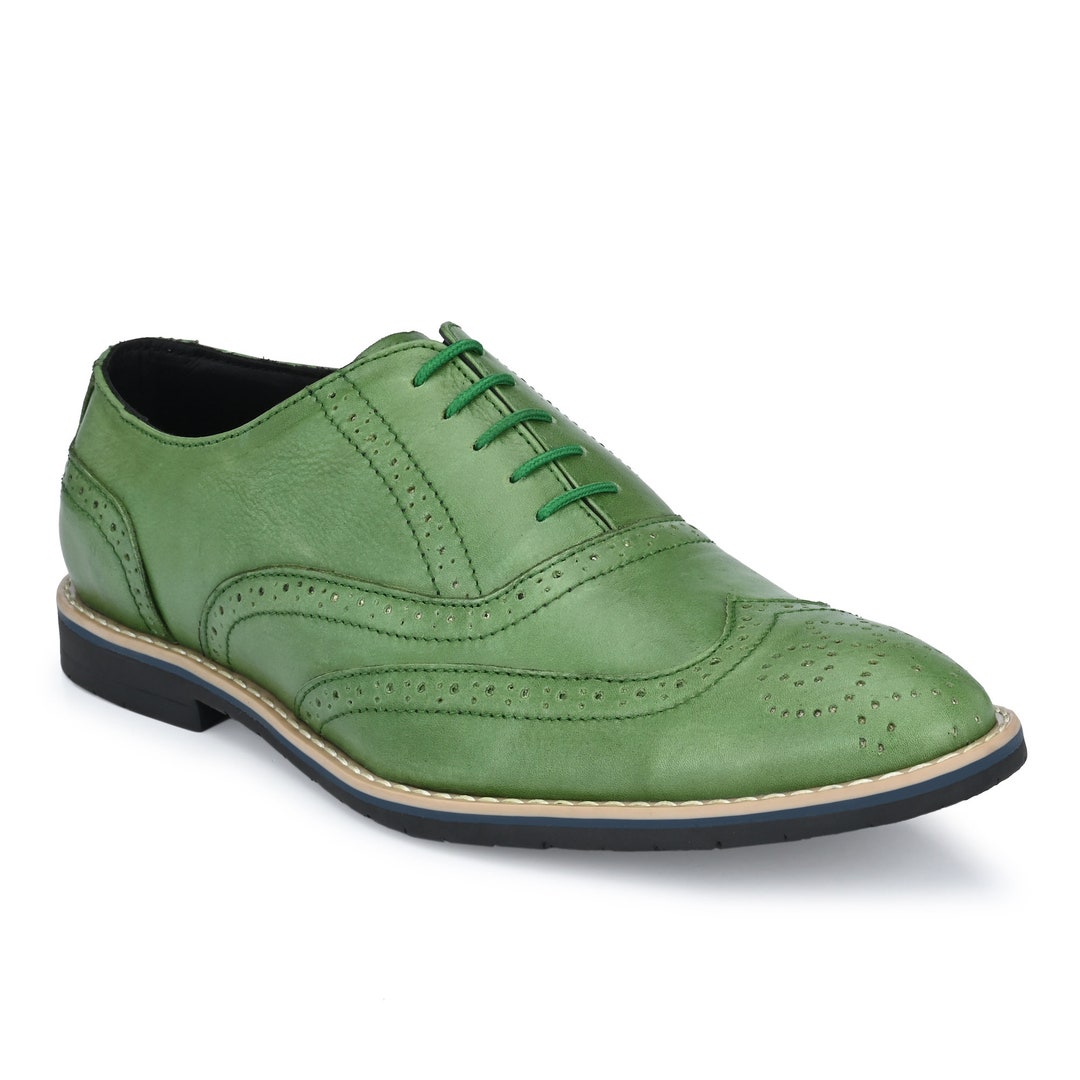 Buy Classic Vintage Green Leather Brogues Hand Made by Deepulkumar ...