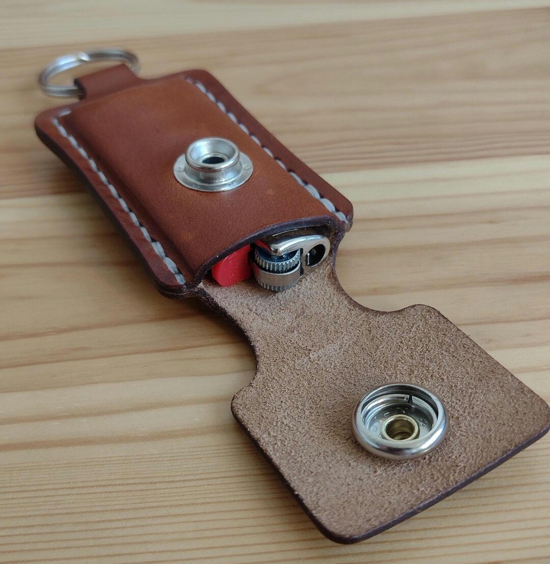 Bic Mini Pocket Lighter Case. Key Ring, Keychain, Hand Stitched, Real ...