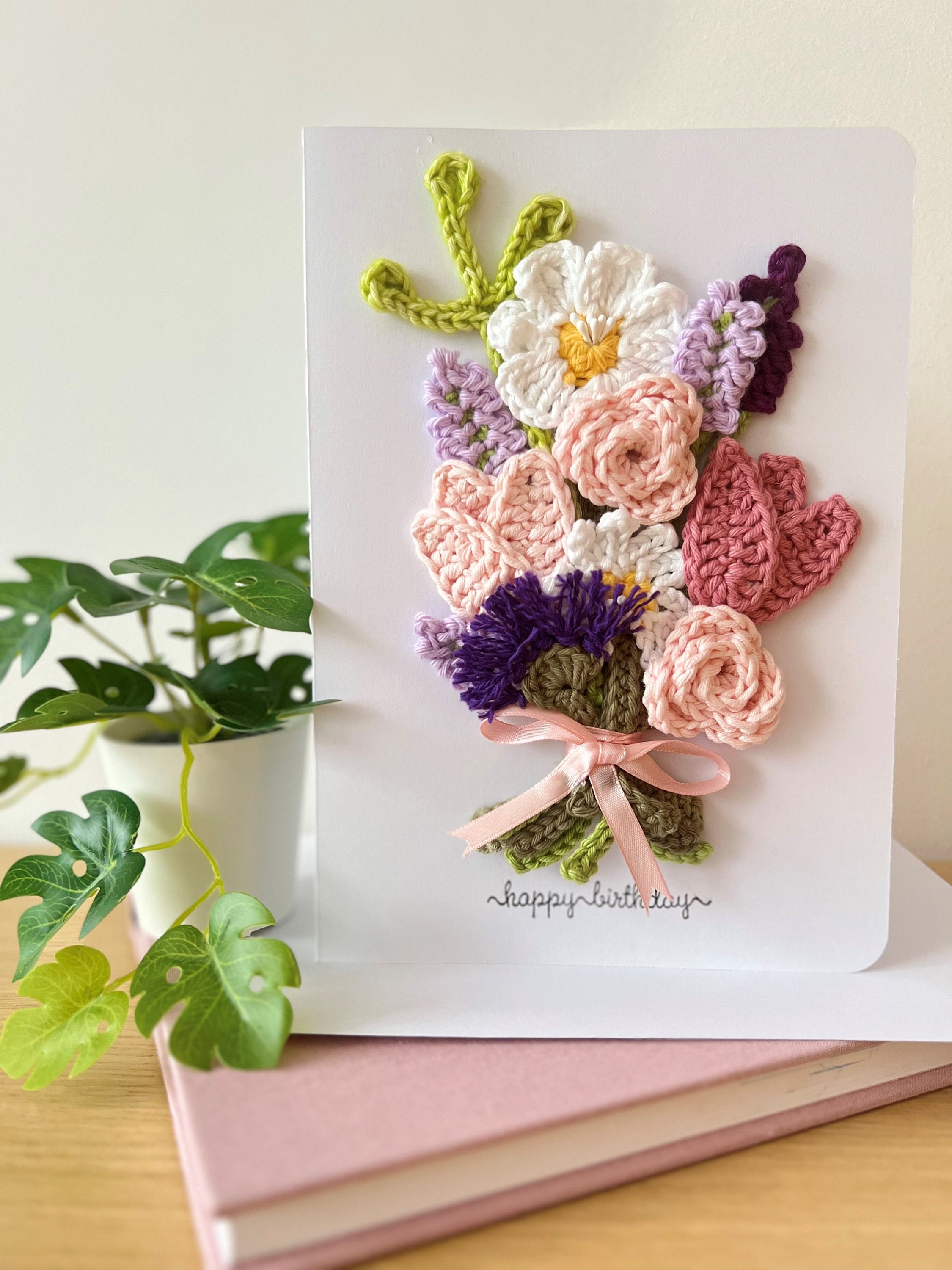 Special Crochet Floral Bouquet Card, Custom Handmade Card - Etsy
